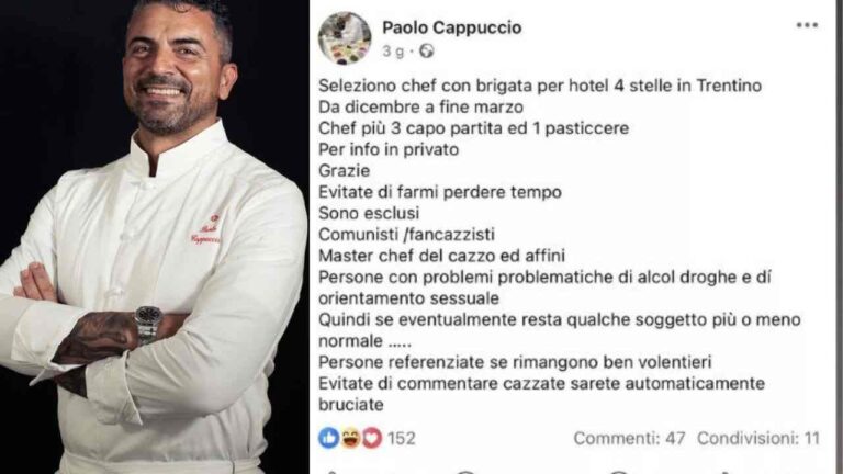 Chef stellato pubblica un annuncio shock e scatena l’inferno sui social